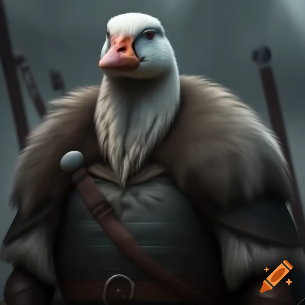 Viking-inspired humanoid goose character on Craiyon
