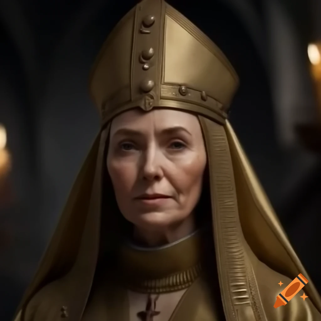 Medieval cardinal woman dressed in gold on Craiyon