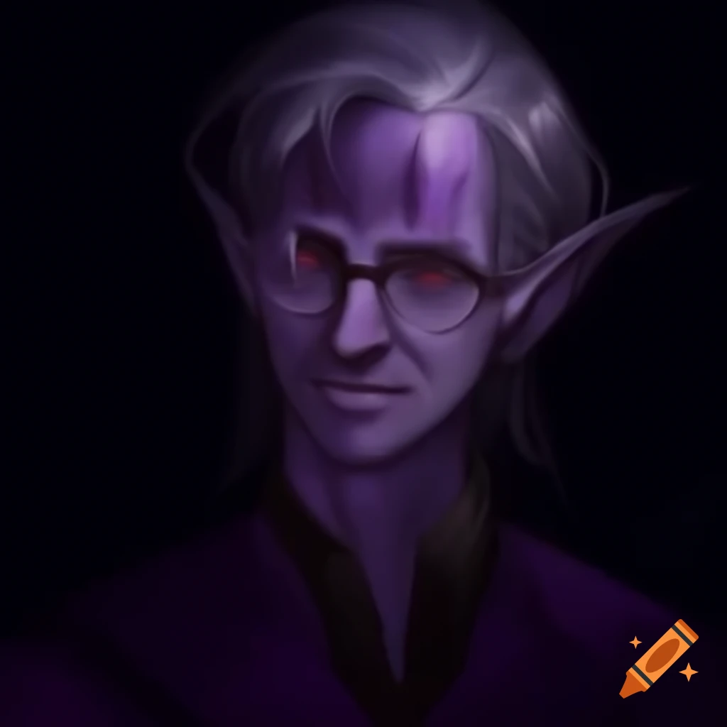 Dark fantasy portrait of a male Drow half-elf in a clock shop, wearing ...