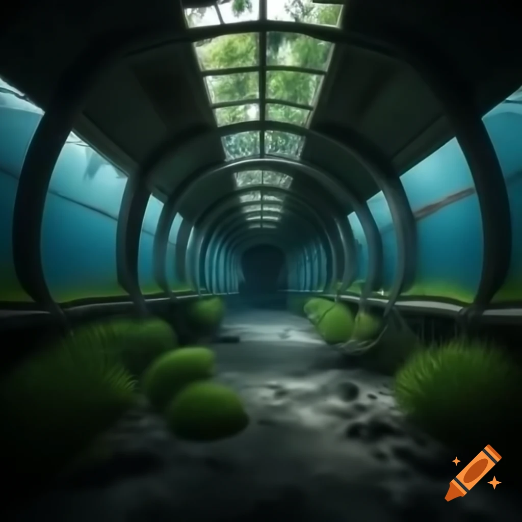 Eerie abandoned aquarium hallway in liminal space on Craiyon