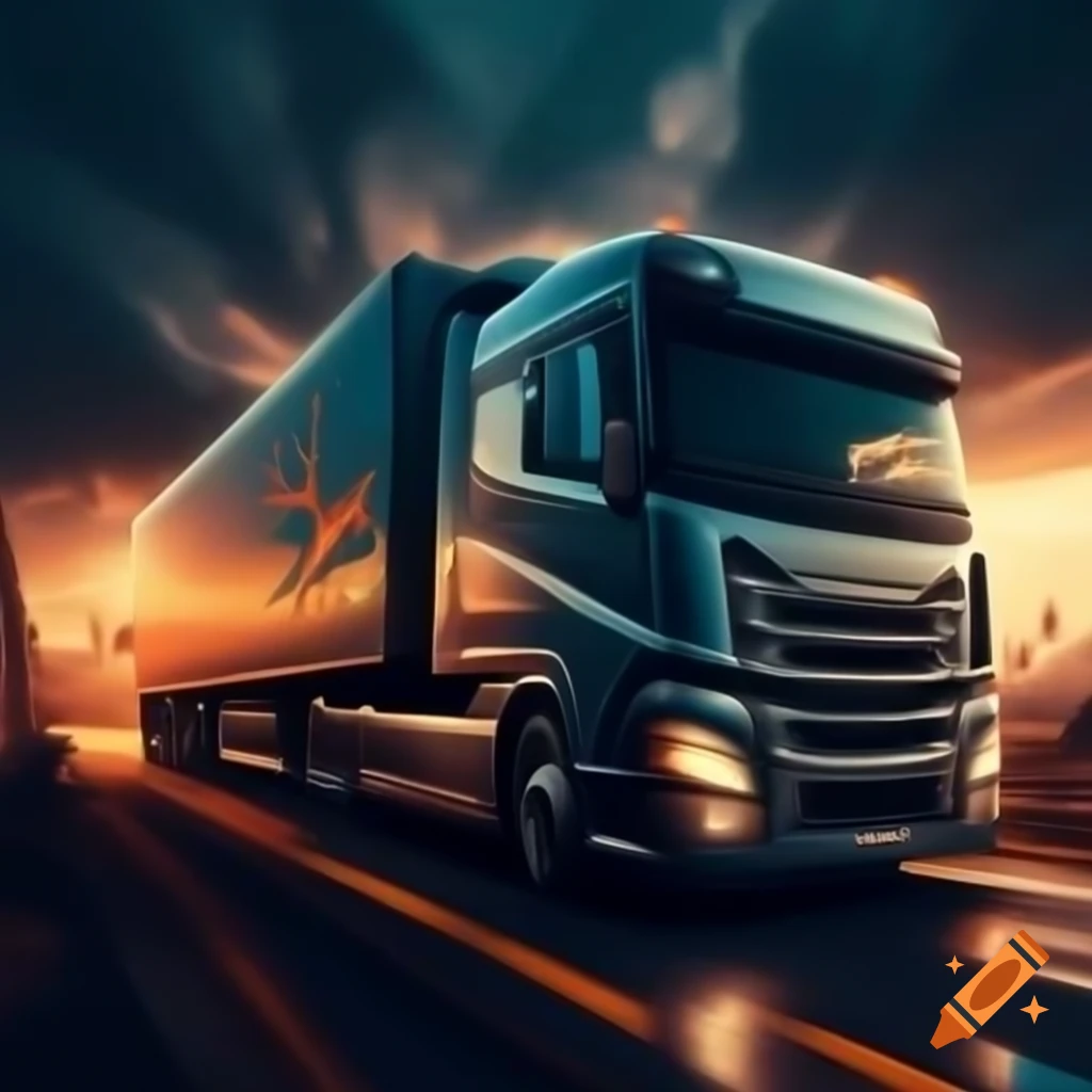 Truck symbolizing progress and determination against challenging background on Craiyon