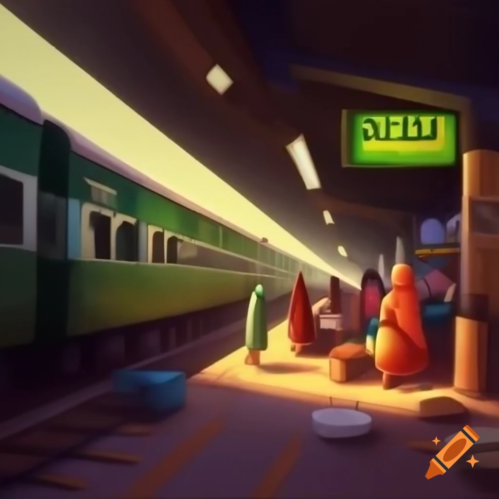 Ultra 3D cartoon illustration of busy Pakistani railway station on Craiyon