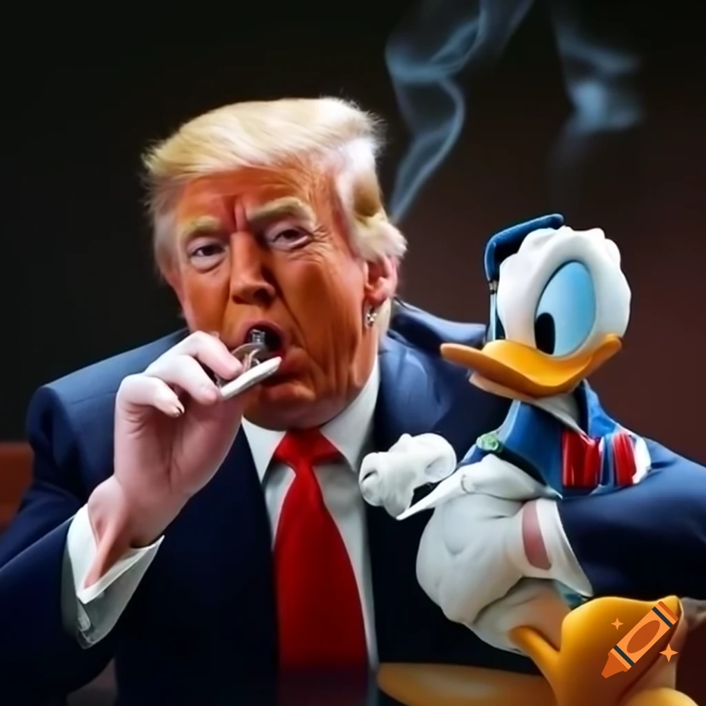 Playful scene featuring Donald Trump and Donald Duck in a humorous ...