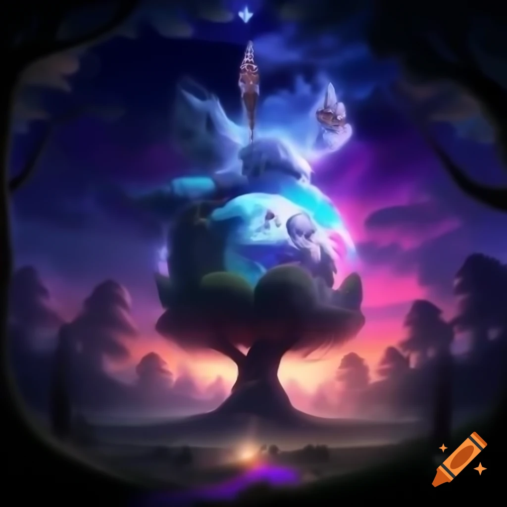 Mystical forest with mythical creatures and vibrant trees on Craiyon