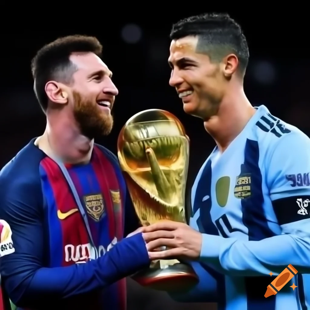 Cristiano ronaldo and lionel messi lifting championship trophy with ...