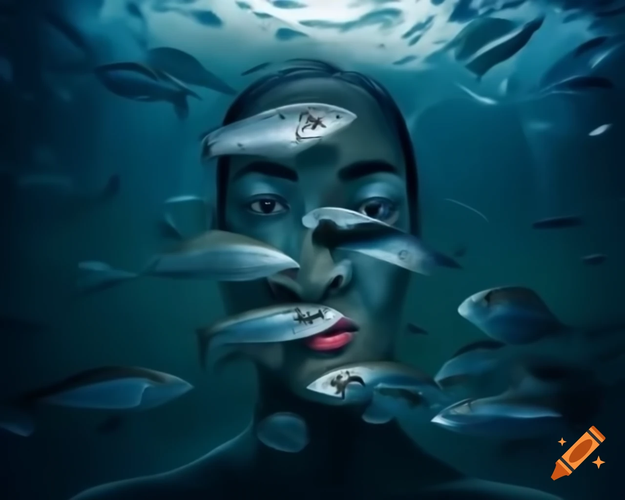Hyper-realistic underwater scene featuring a group of fish on Craiyon