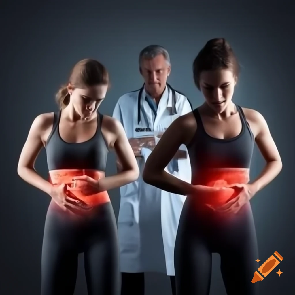 Women demonstrating Fibromyalgia pain points to a doctor on Craiyon