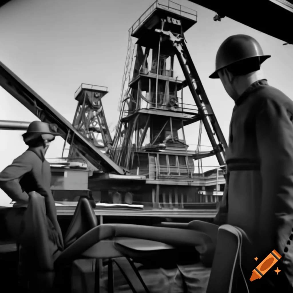 Art deco illustration of mining and steelmaking industries featuring ...