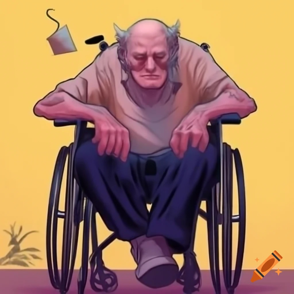 Comic book depiction of Old Man Logan in wheelchair, hooked to IV bag ...