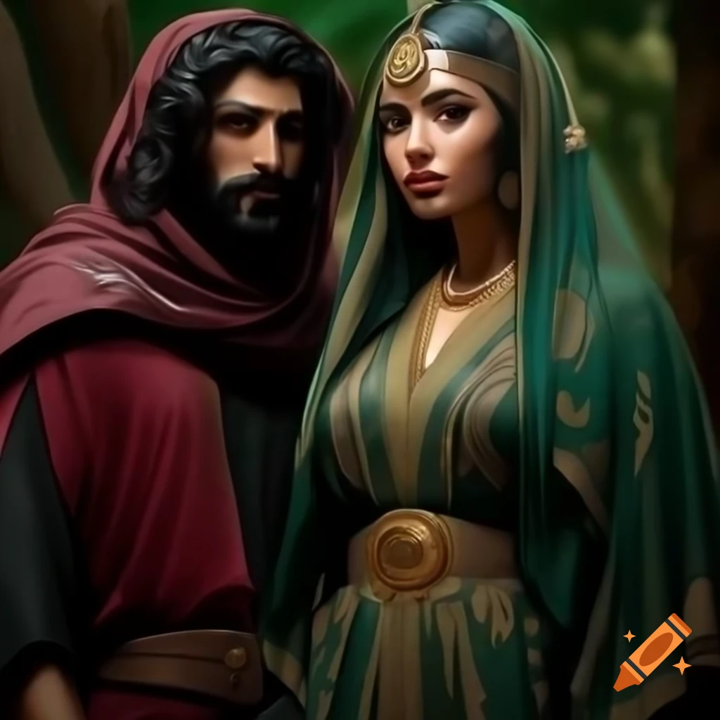 Futuristic arabic-inspired scene with saudi man and woman depicted as ...