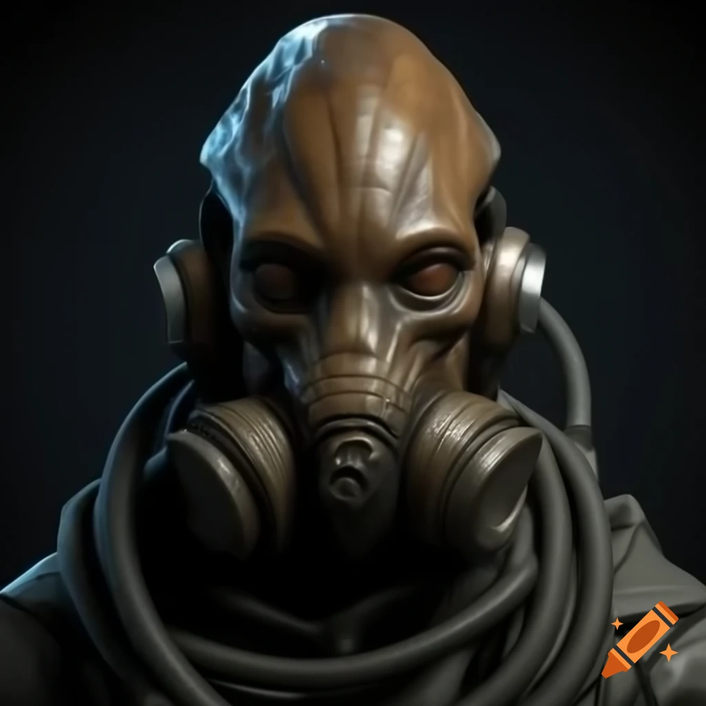 Realistic sci-fi alien male with African features wearing half mask ...