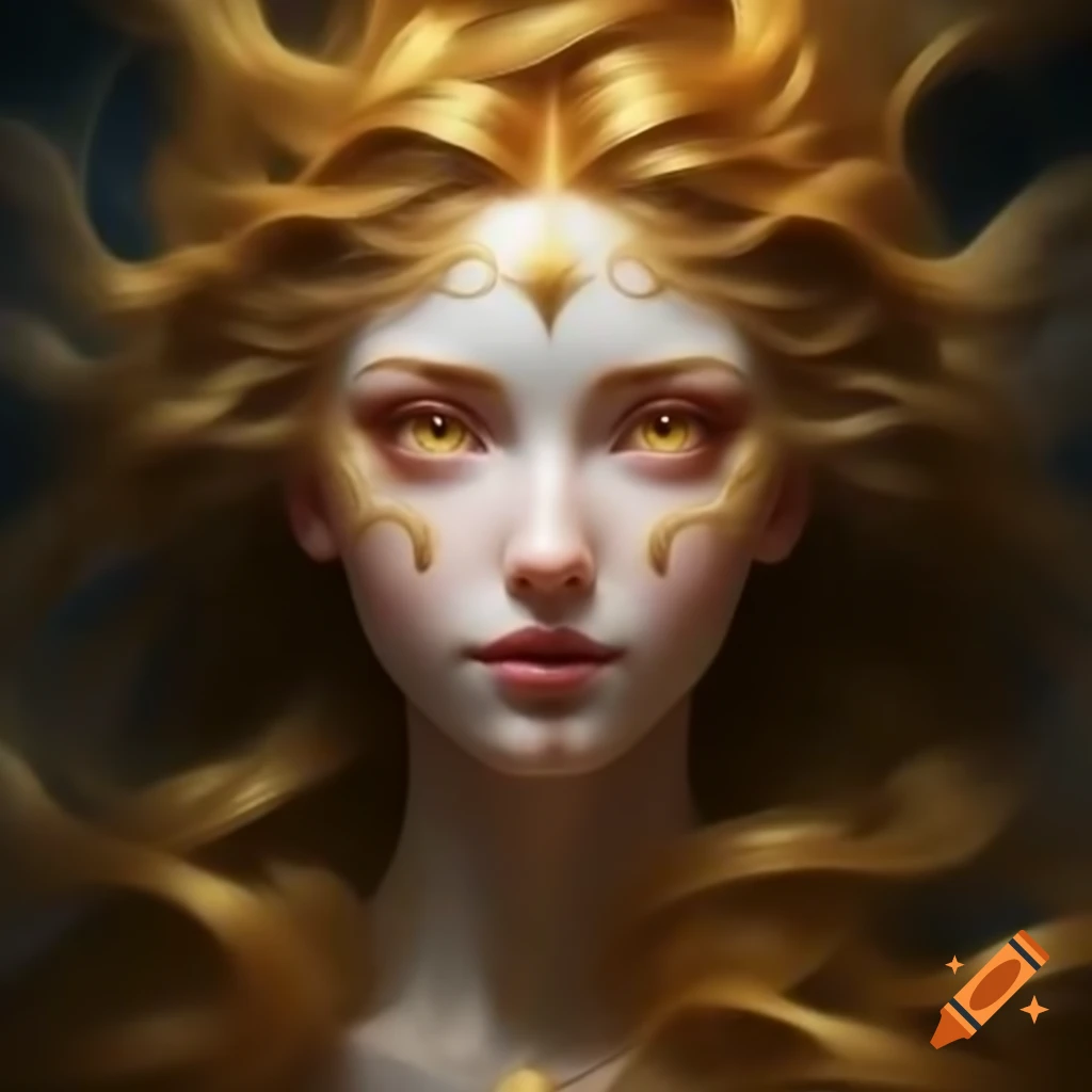 Aphrodite, Goddess of Love, depicted with radiant golden hair and ...