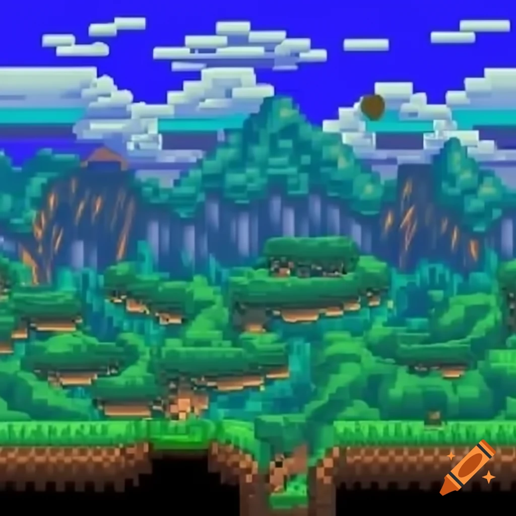 Pixel art of Hyrule Field from Breath of the Wild on Craiyon