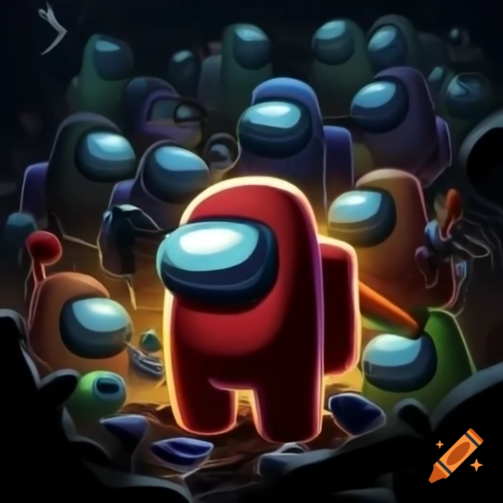 Dark and devious scene inspired by among us game on Craiyon