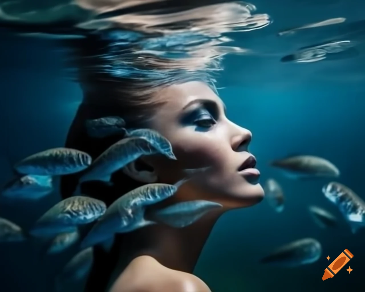 Hyper-realistic underwater scene with a group of fish on Craiyon