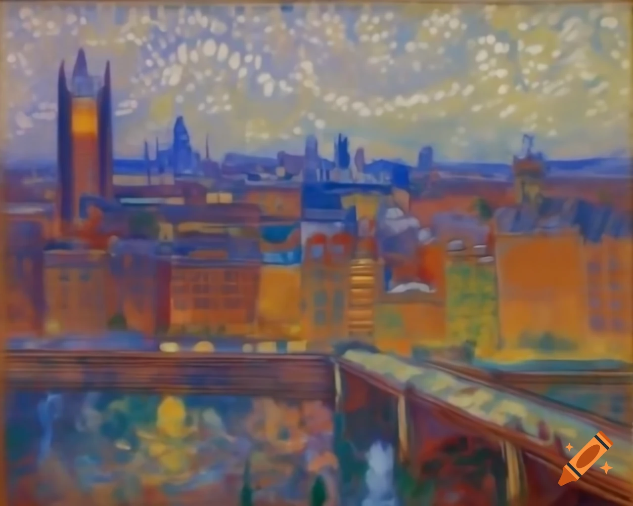 Impressionist city skyline painting by claude monet on Craiyon