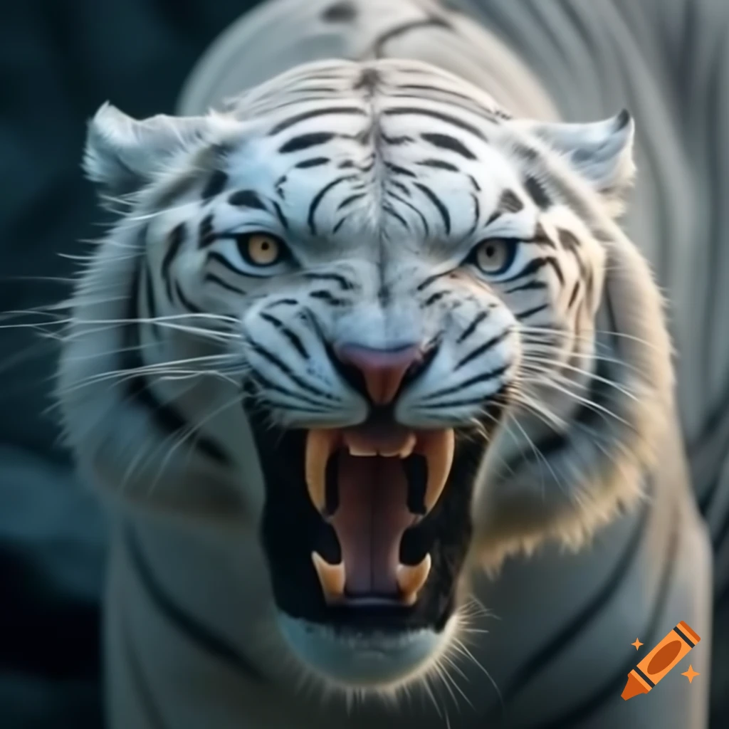 Arctic polar smilodon sabertooth tiger featuring long fangs on Craiyon