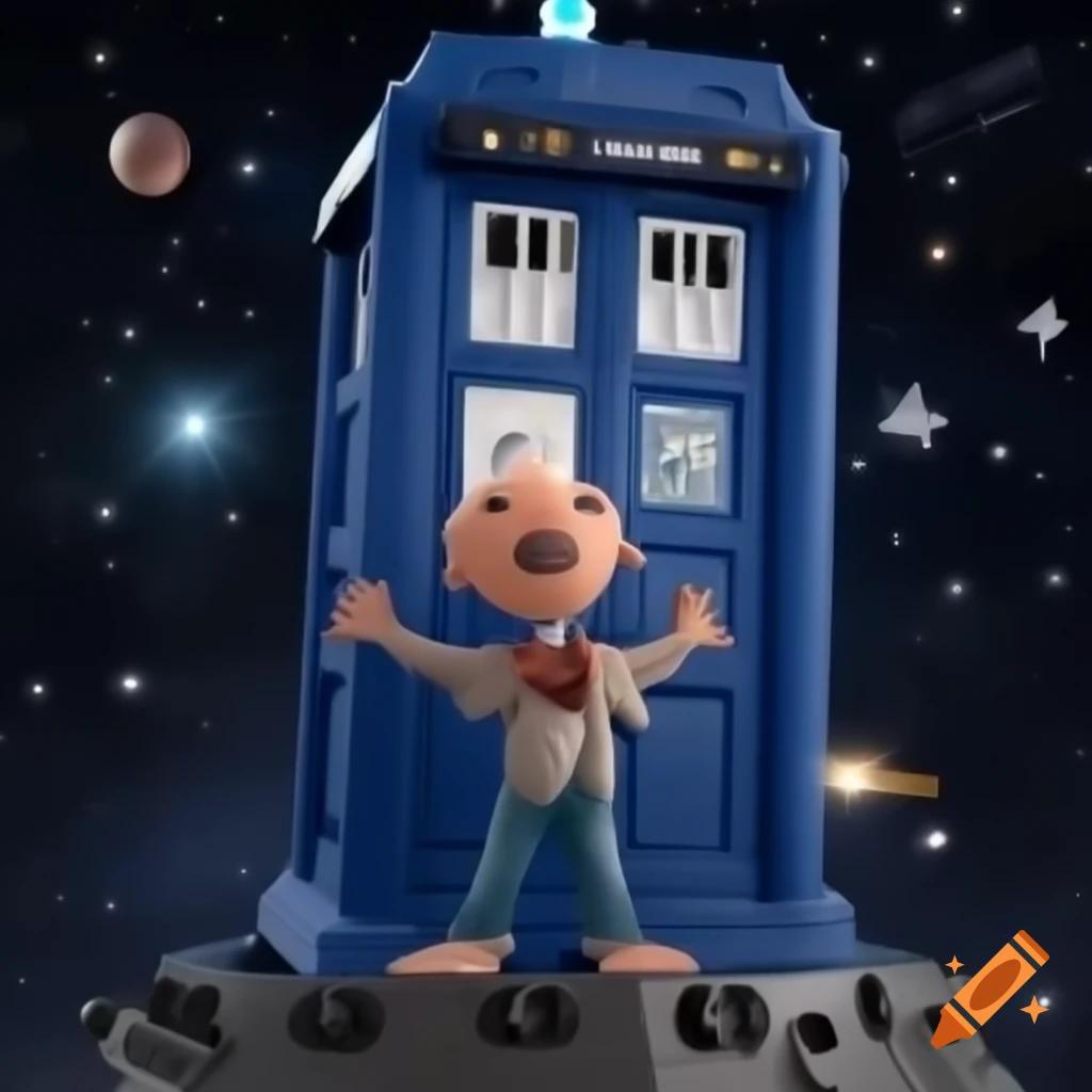 Person with arms raised in triumph surrounded by TARDIS, Dalek, and ...