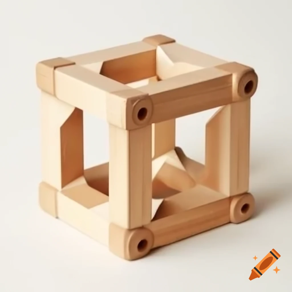 Cubic structure made of wooden thin rods with truss design on Craiyon