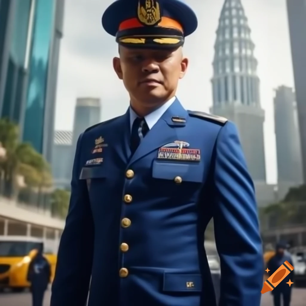 Malaysian Civil Defence Force officer in royal blue uniform with Kuala ...
