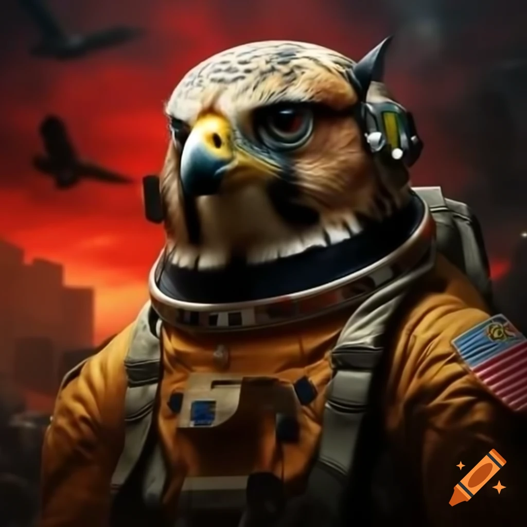 Apocalyptic scene with falcon astronaut in washington dc under red ...