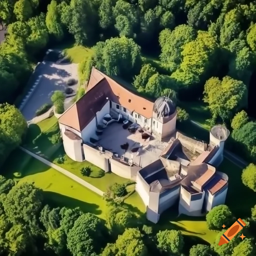 Historically accurate 14th-century German castle with courtyard and L ...