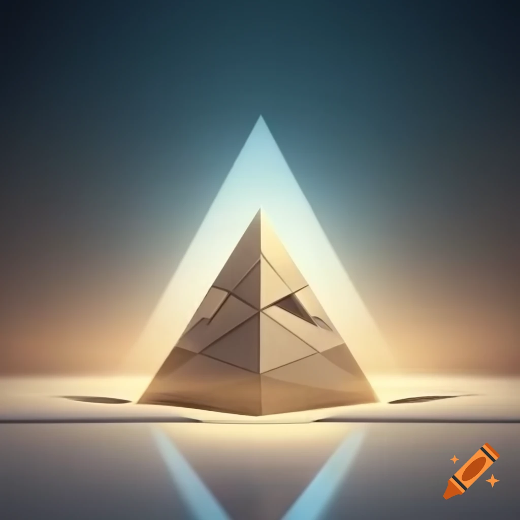 Minimalist geometric pyramid in soft golden tone on gradient background ...