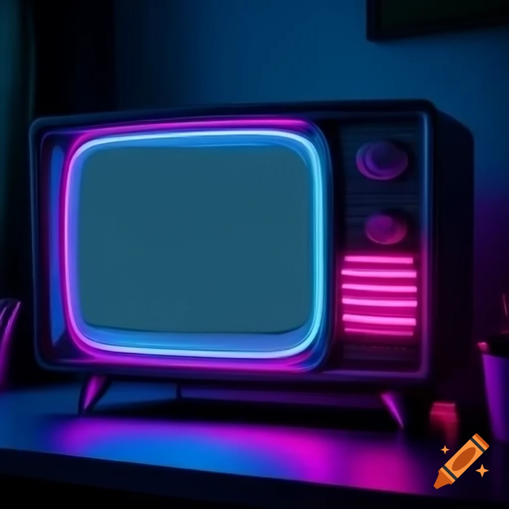 Old fashioned TV crafted from neon lights in synthwave color scheme on ...