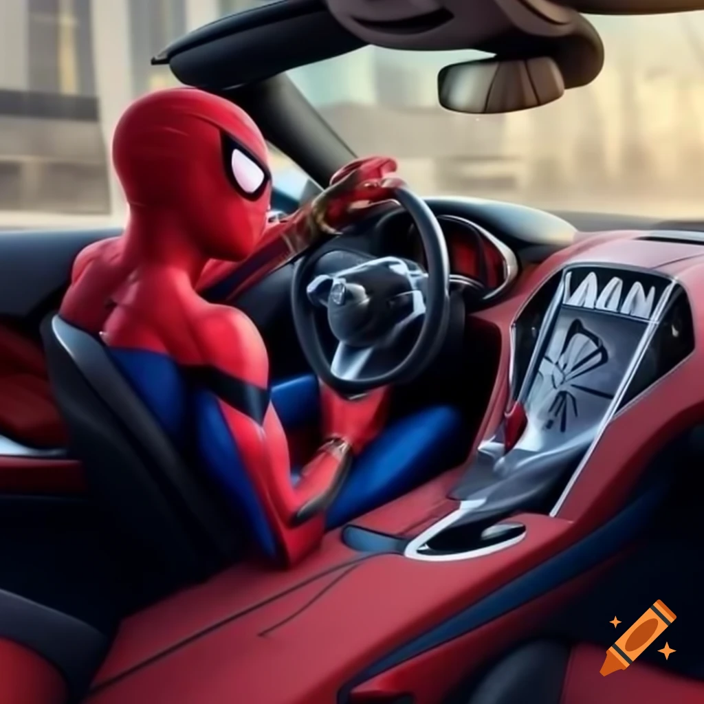 Spider-man driving a c8 convertible corvette on Craiyon