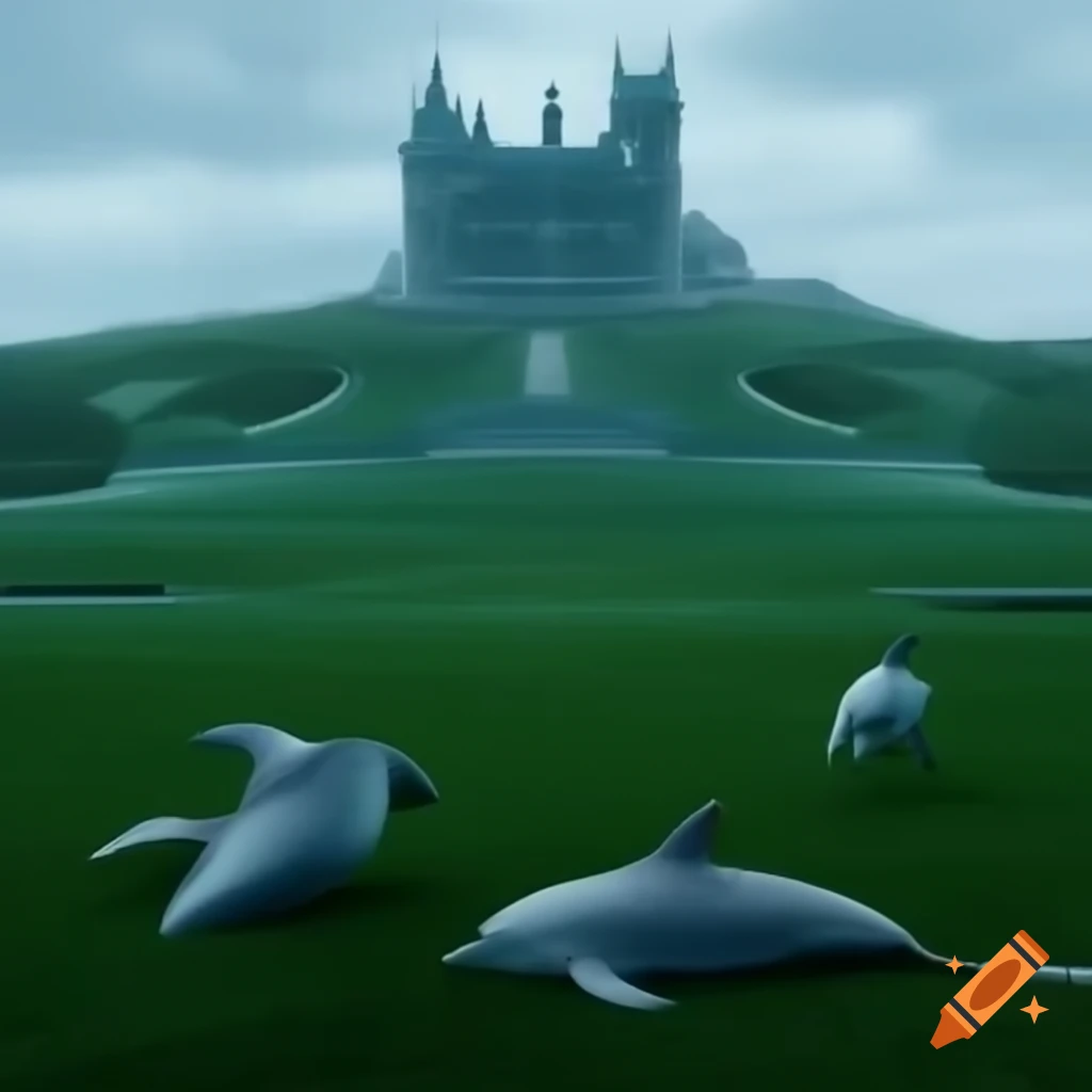 Humanoid dolphin aristocrat in gothic castle on green field, inspired ...