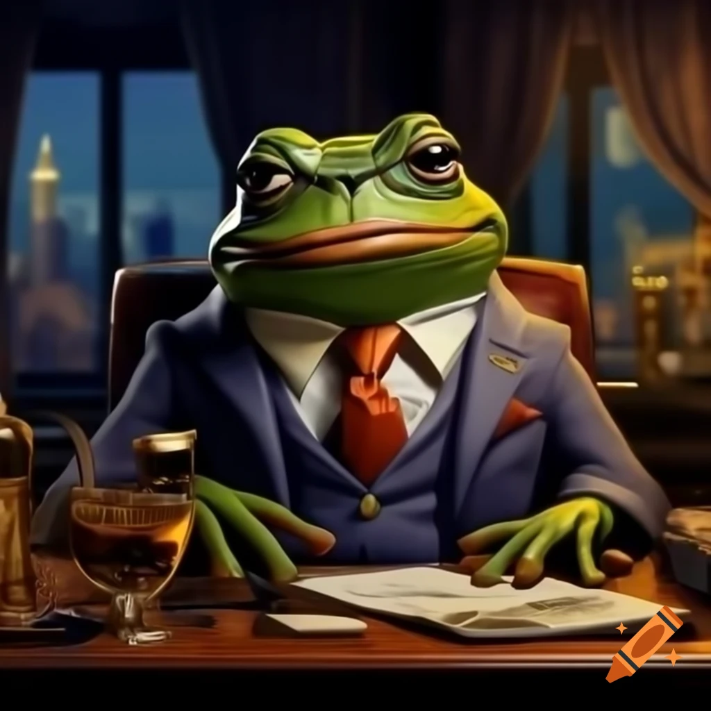 Sophisticated octopus with Pepe the Frog face in business suit and ...