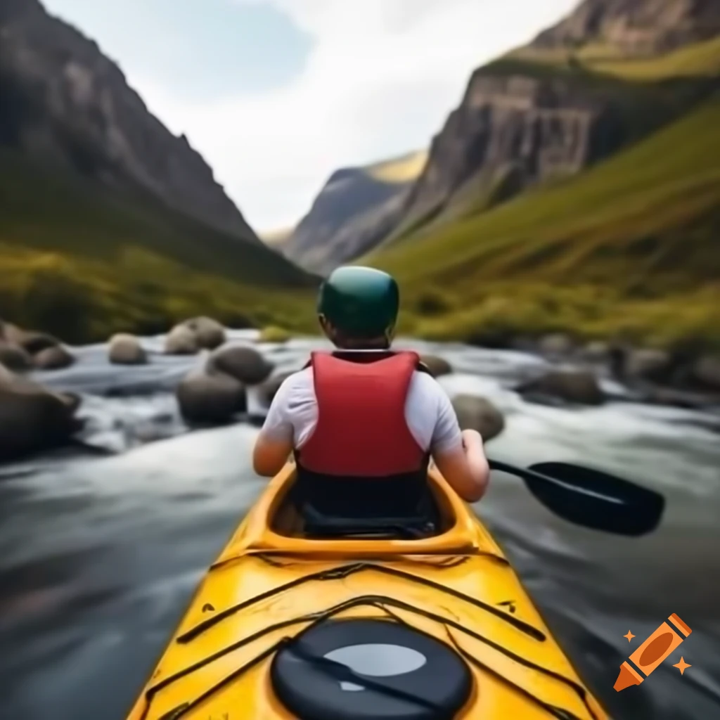 Kayak navigating stream through scenic valley on Craiyon