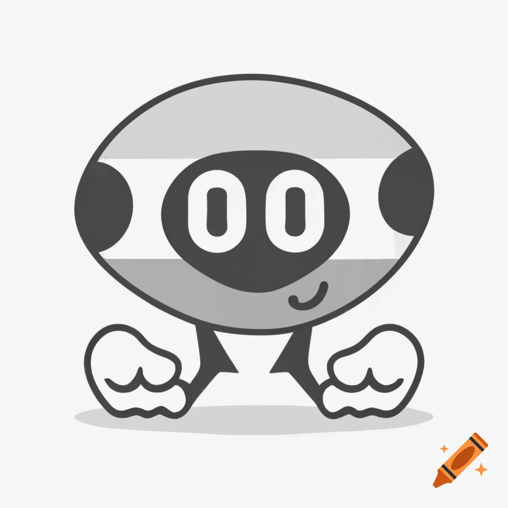 Whimsical round character with black, gray, and white gradient on Craiyon