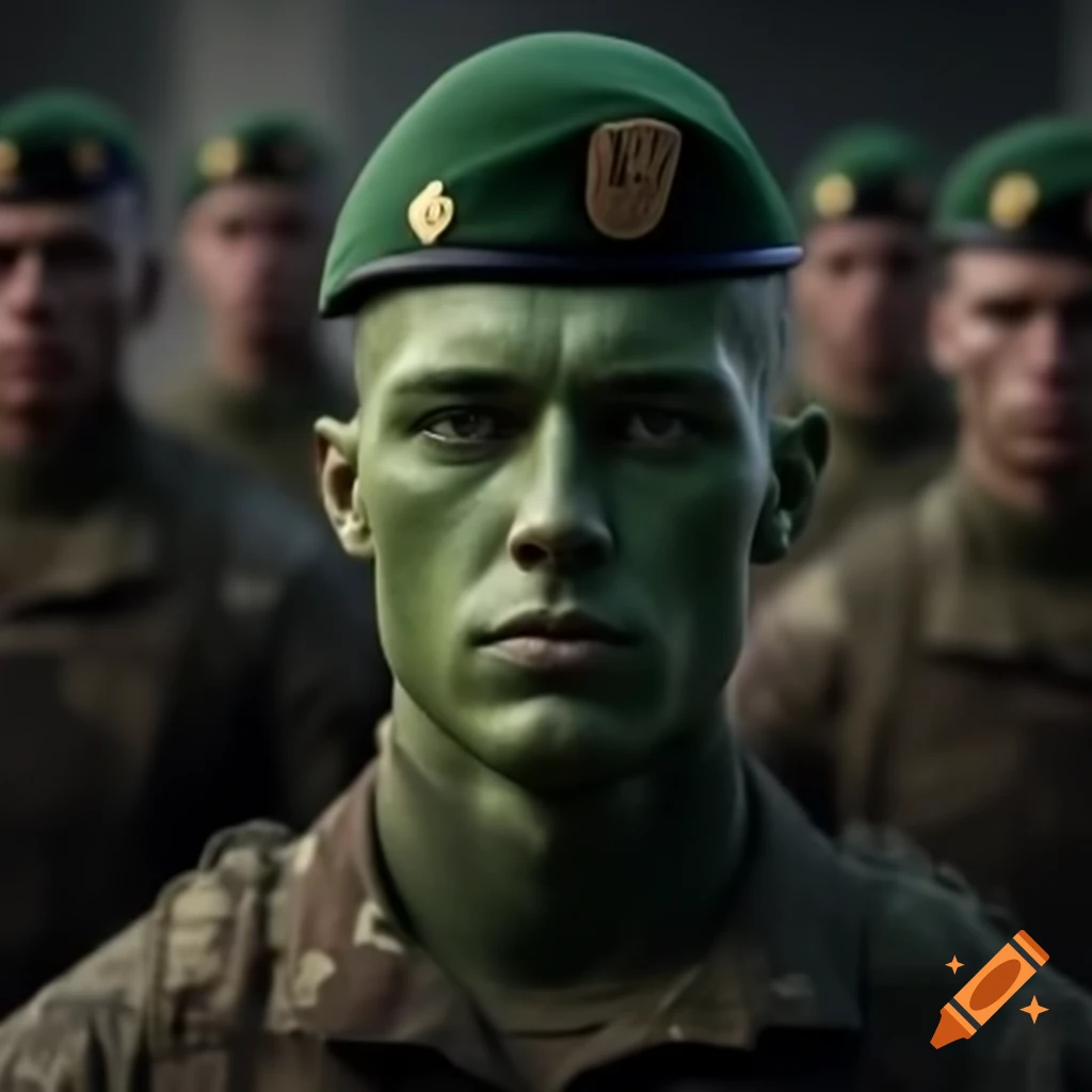 Green soldier with additional soldiers in the background on Craiyon