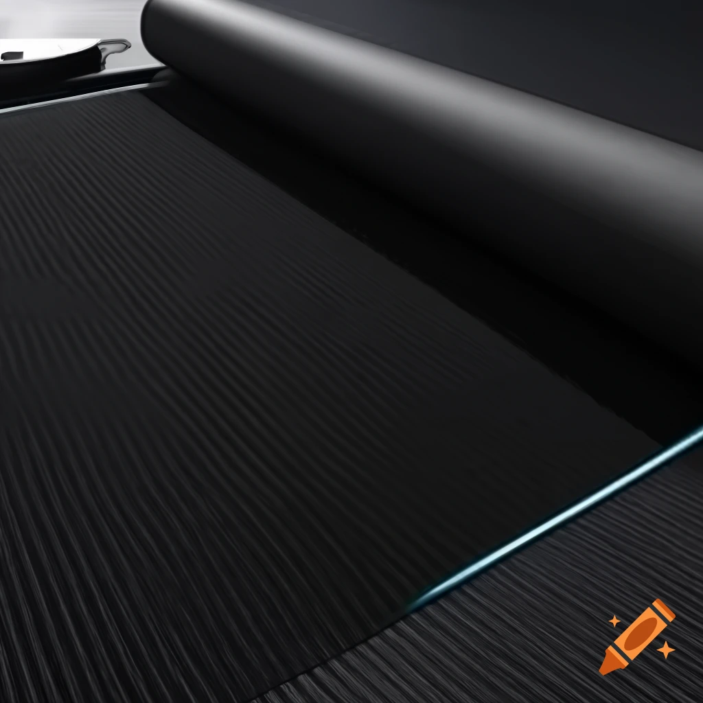 Rolled-up dark gamer floor carpet with sleek modern texture and ...
