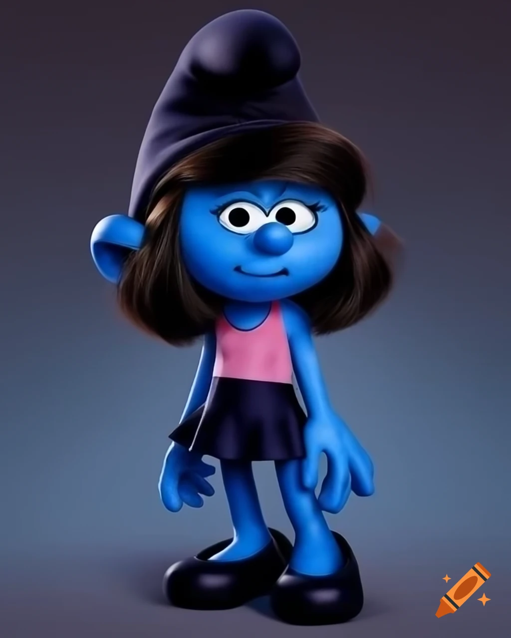 Female Smurf in pink striped top and dark blue skirt with black ...