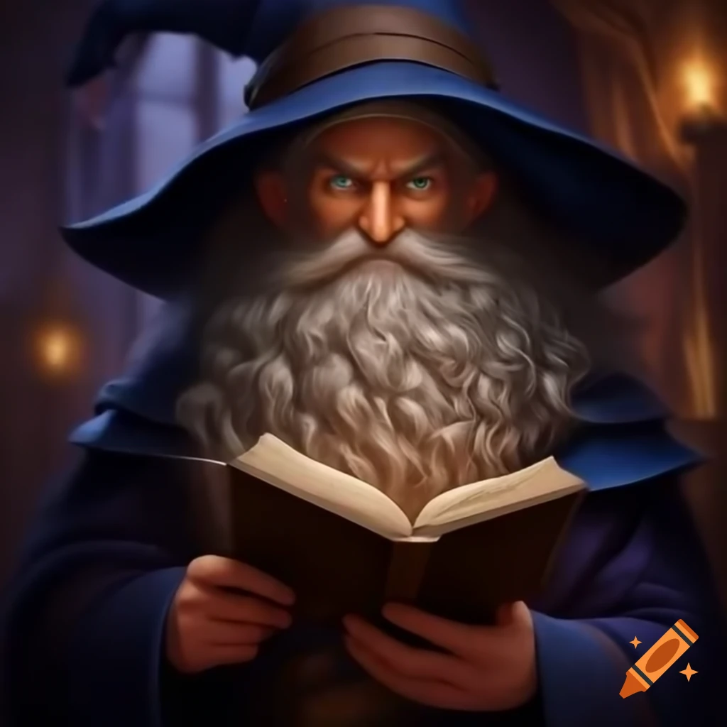 Wizard holding an ancient book on Craiyon