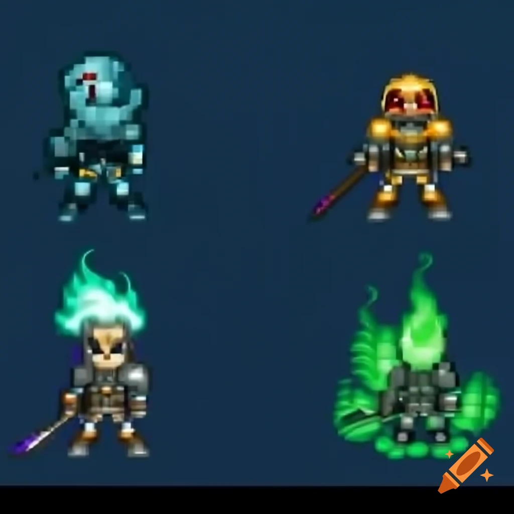 Pixel art characters in Shovel Knight style with magic powers on Craiyon