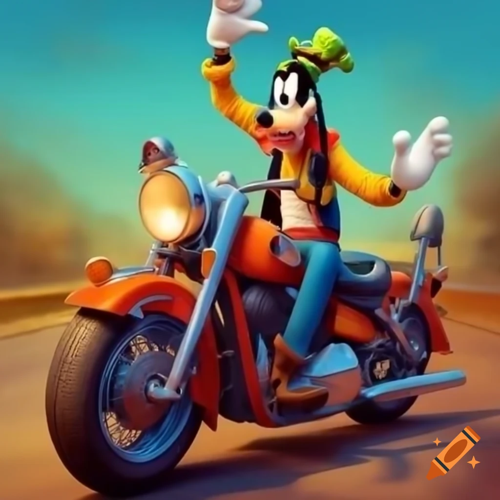 Goofy dog riding motorcycle on Craiyon
