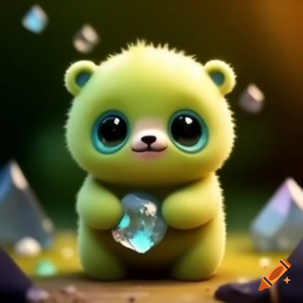 Cute alien bear surrounded by crystals on Craiyon