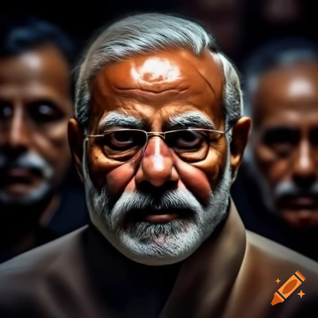 Realistic portrait of Narendra Modi with intense expression and blurred ...