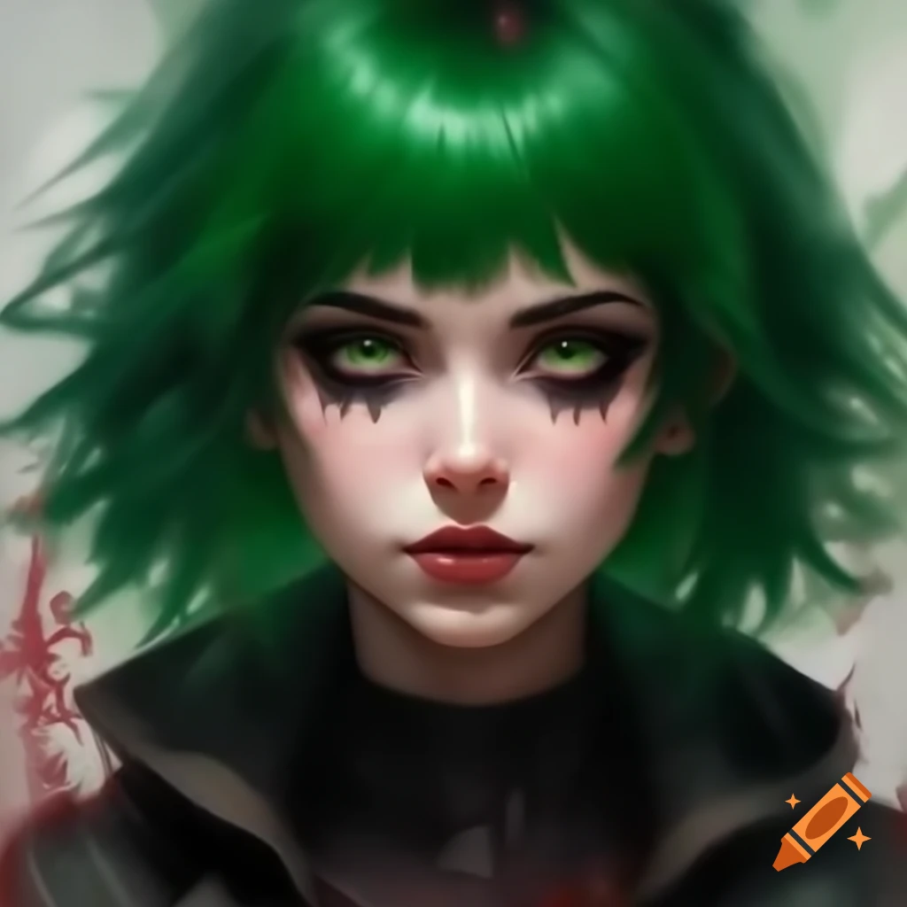 Green haired woman in emo style, comic art and manga aesthetics on Craiyon