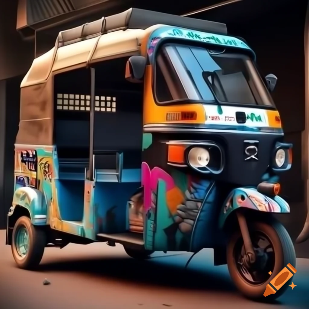 Futuristic Indian auto rickshaw with electric features and solar panels ...