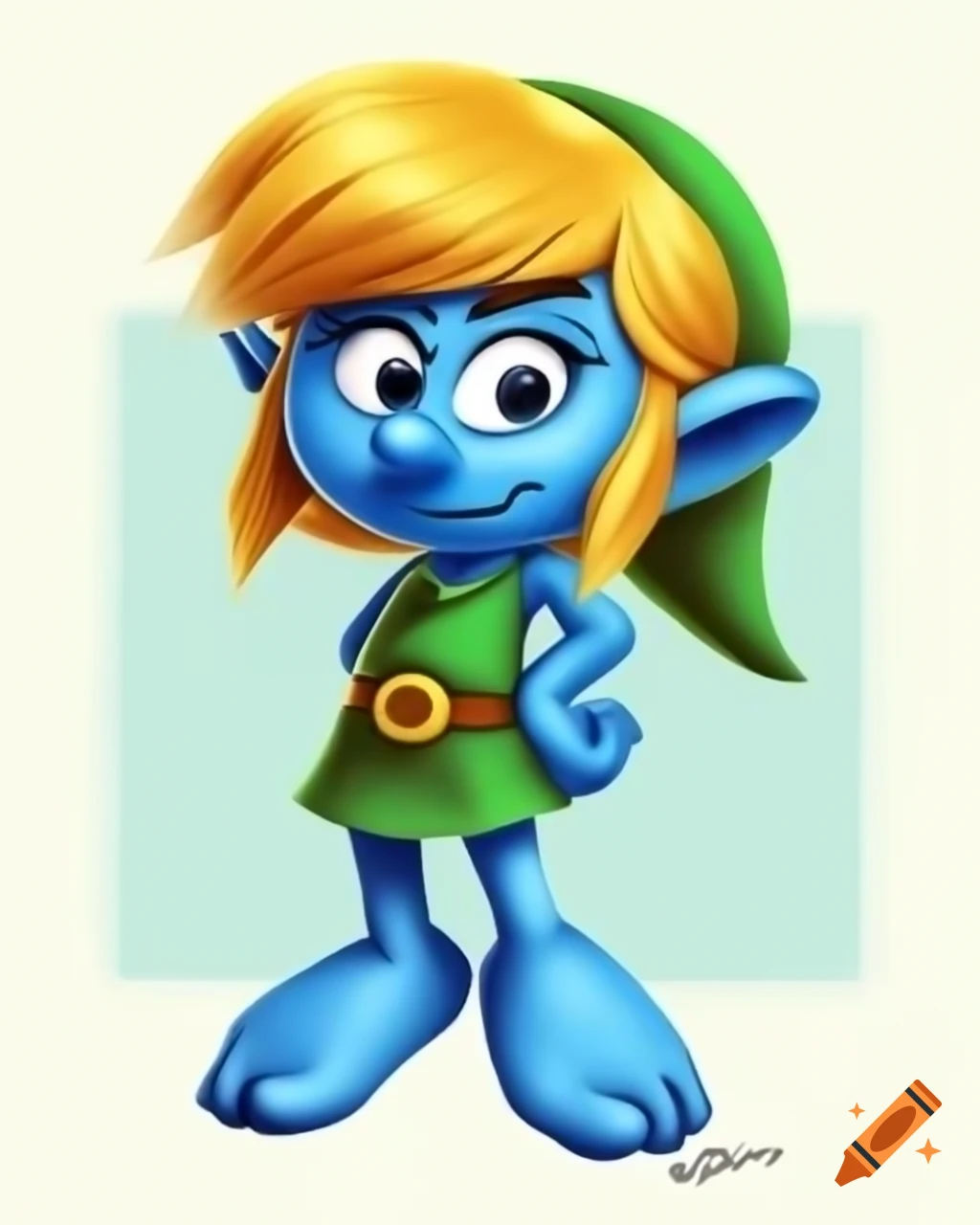 Female character inspired by legend of zelda as a smurf on Craiyon