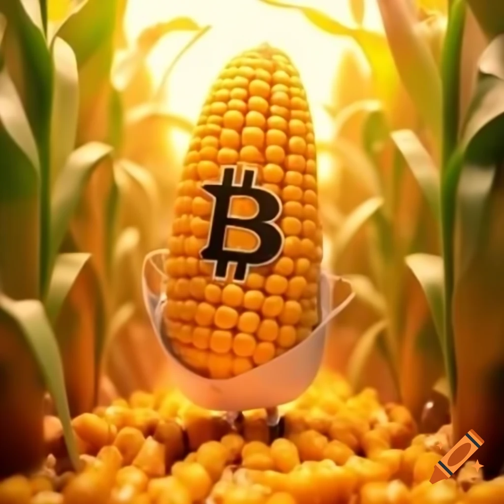 Cartoon depiction of bitcoin and corn on Craiyon
