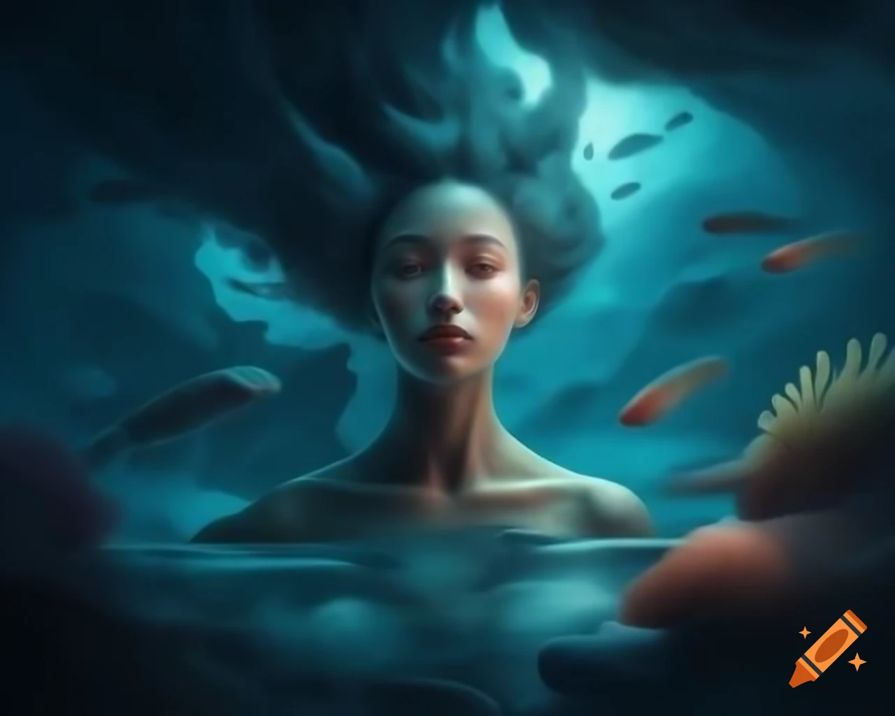 Hyper-realistic abstract art featuring fish and coral on Craiyon