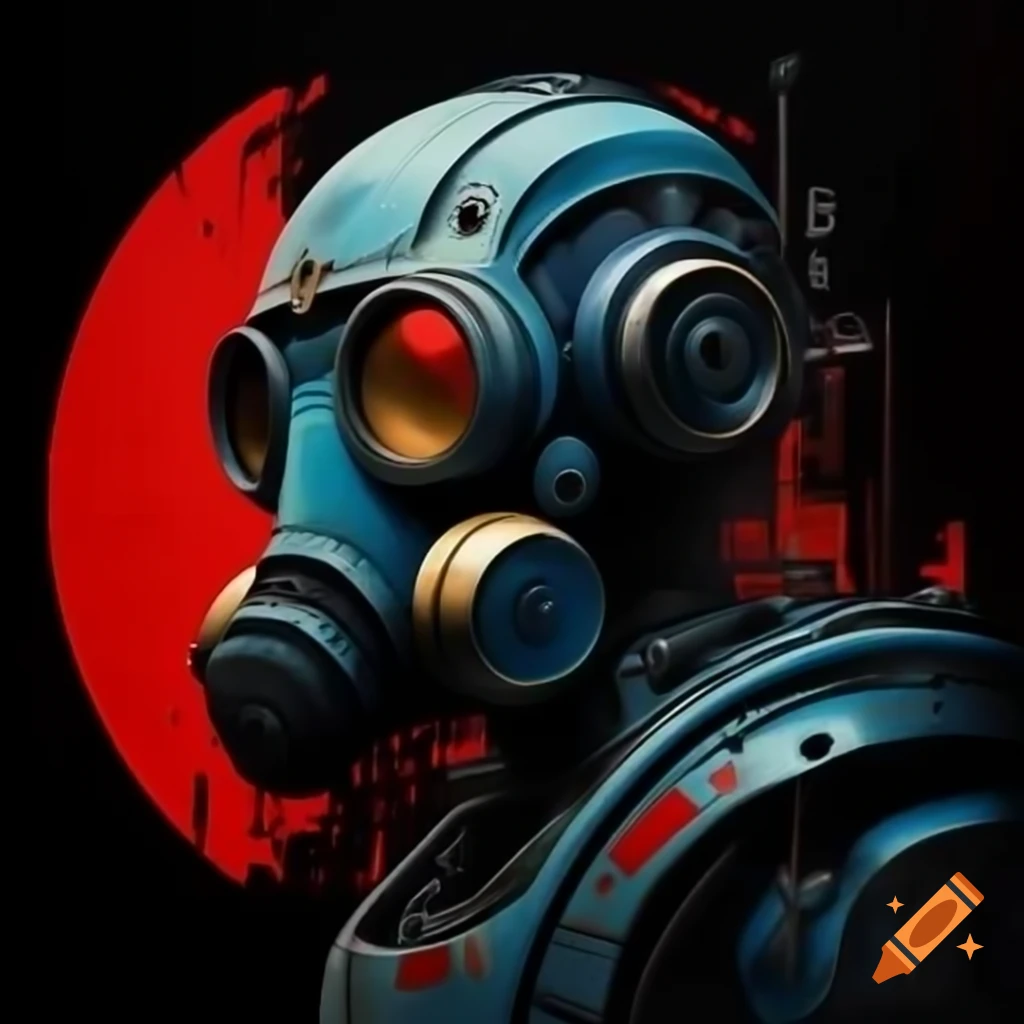 Futuristic robot with gas mask, chest up view on Craiyon