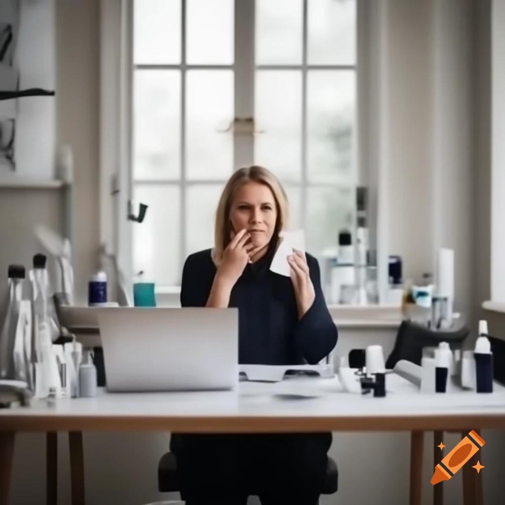 Skincare clinic owner multitasking in modern clinic, year 2025 on Craiyon