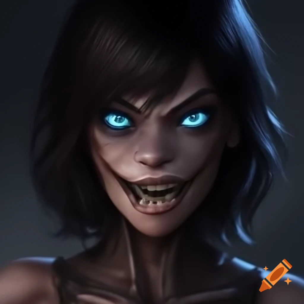 Latina mixed Asian female with mid-length wavy hair and menacing alien ...