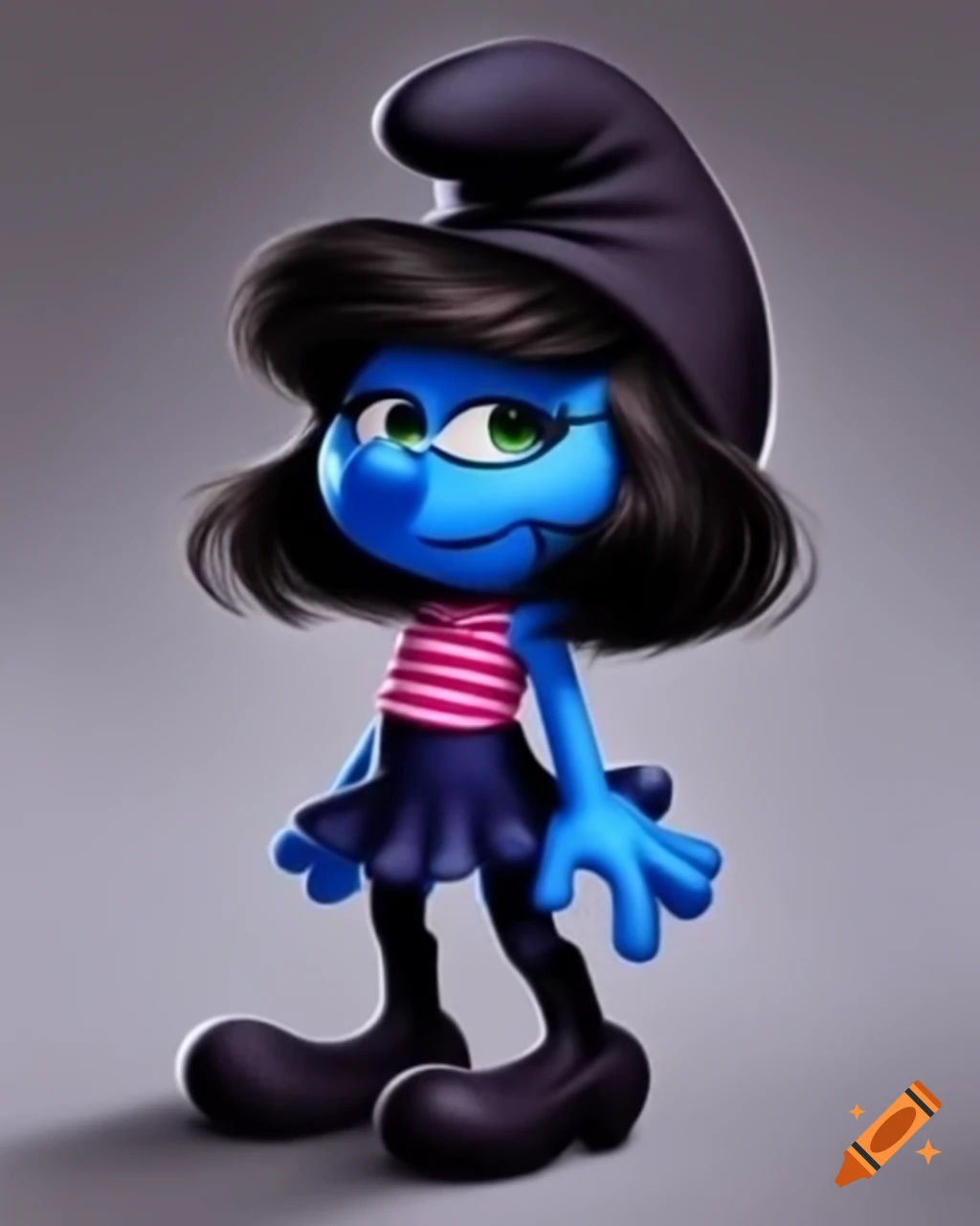 Female smurf character dressed in pink striped top and dark skirt on ...